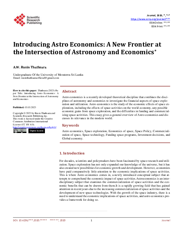 (PDF) Introducing Astro Economics: A New Frontier at the Intersection ...