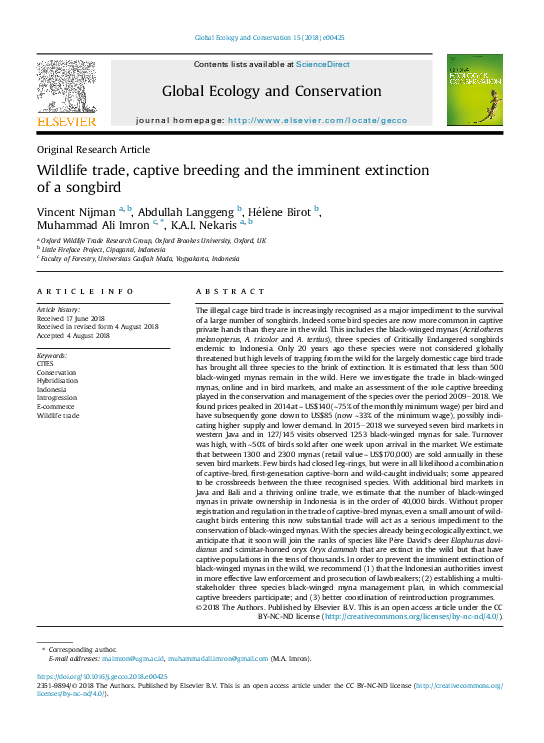 (PDF) Wildlife trade, captive breeding and the imminent extinction of a ...