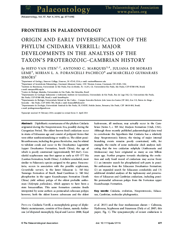 (PDF) Origin and Early Diversification of Phylum Cnidaria: Key ...