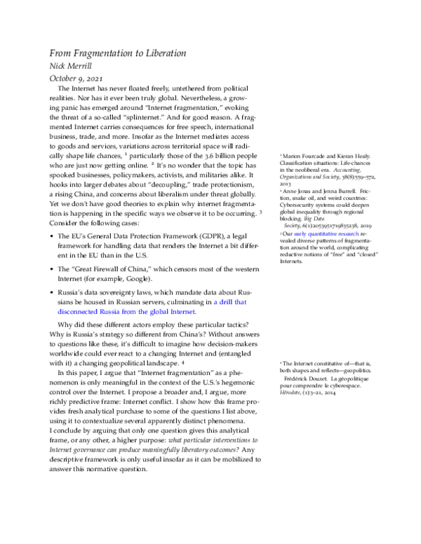 (PDF) From Fragmentation to Liberation