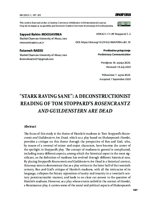 (PDF) “Stark Raving Sane”: A Deconstructionist Reading of Tom Stoppard ...