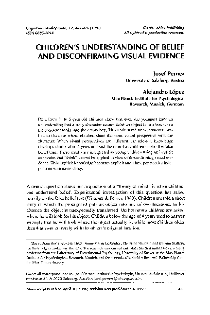 (PDF) Children's understanding of belief and disconfirming visual evidence