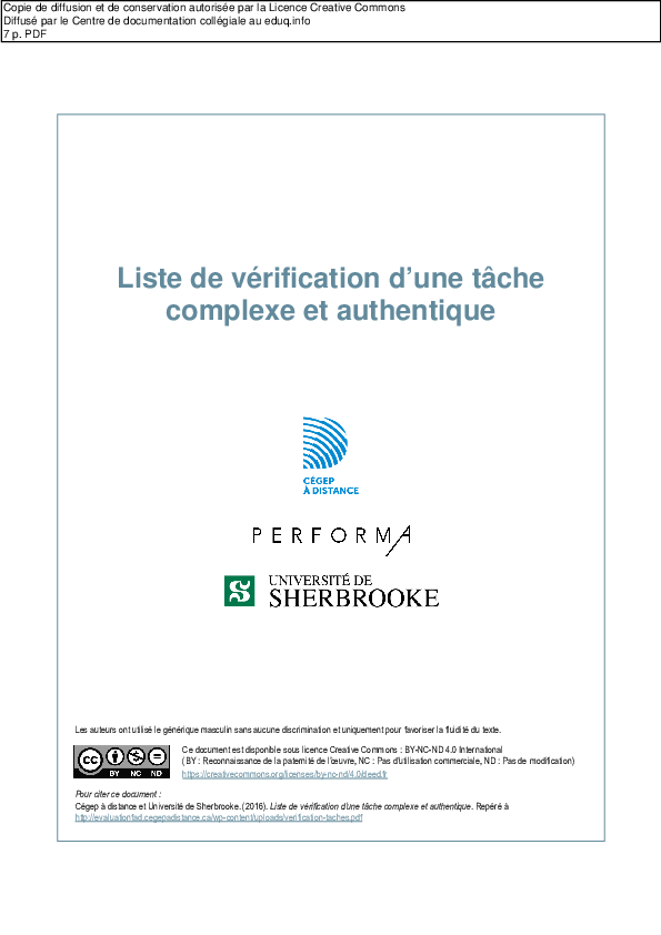 (PDF) Liste de vérification d’une tâche complexe et authentique