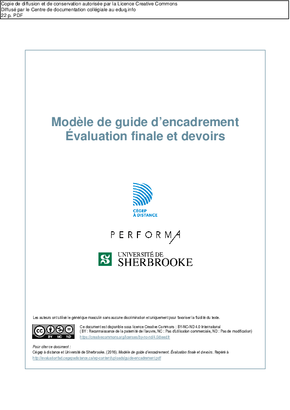 (PDF) Modèle de guide d’encadrement. Évaluation finale et devoirs