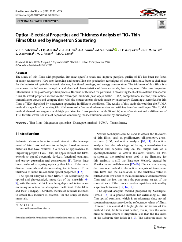 (PDF) Optical-Electrical Properties and Thickness Analysis of TiO2 Thin ...