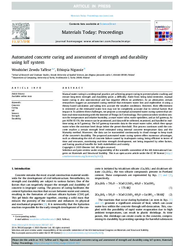 Pdf Automated Concrete Curing And Assessment Of Strength And Durability Using Iot System