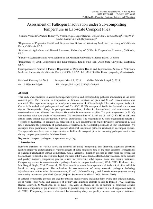 (PDF) Assessment of Pathogen Inactivation under Sub-composting ...