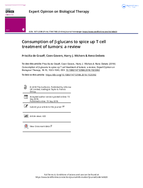 (PDF) Consumption of β-glucans to spice up T cell treatment of tumors ...