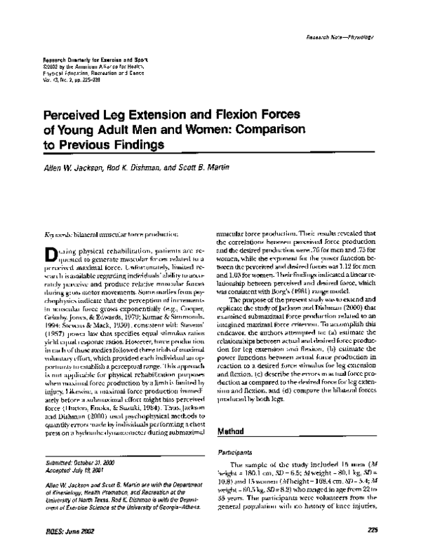 (PDF) Perceived Leg Extension and Flexion Forces of Young Adult Men and ...