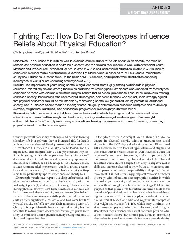 (PDF) Fighting Fat: How Do Fat Stereotypes Influence Beliefs About ...