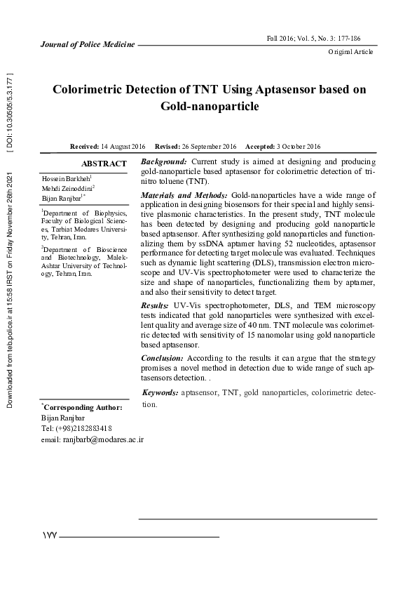(PDF) Colorimetric Detection of TNT Using Aptasensor based on Gold ...