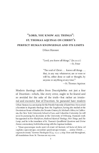 (PDF) "Lord, You Know All Things": St. Thomas Aquinas on Christ's ...