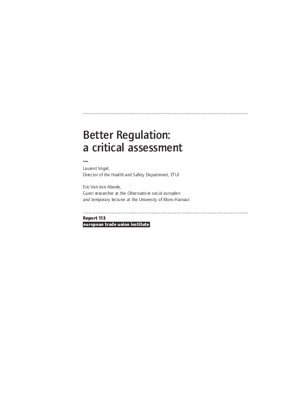 (PDF) Better Regulation - A Critical Assessment