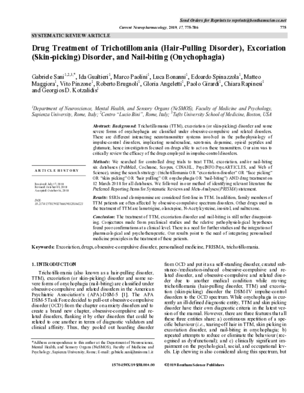 (PDF) Drug Treatment of Trichotillomania (Hair-Pulling Disorder ...