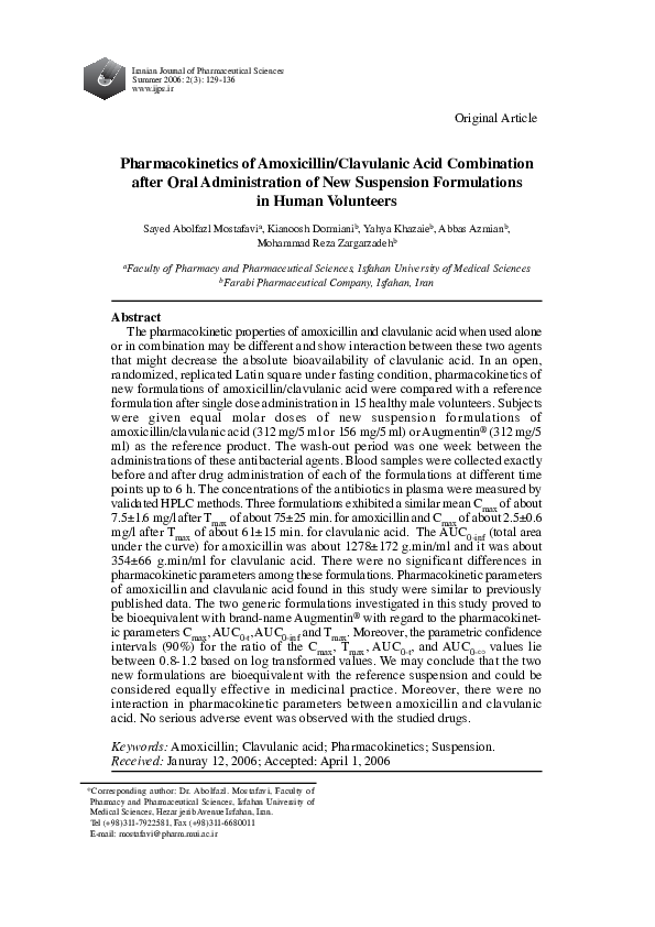 (PDF) Pharmacokinetics of Amoxicillin/Clavulanic Acid Combination after ...
