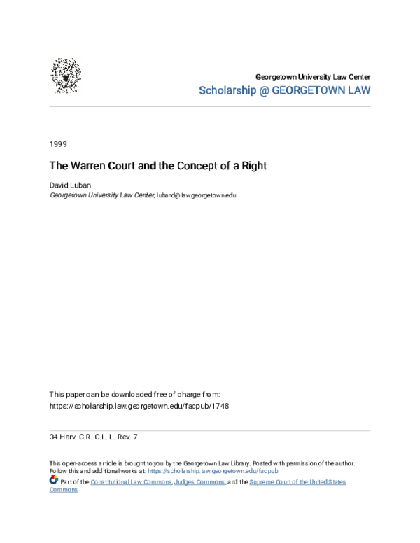 (PDF) The Warren Court and the Concept of a Right | David Luban ...
