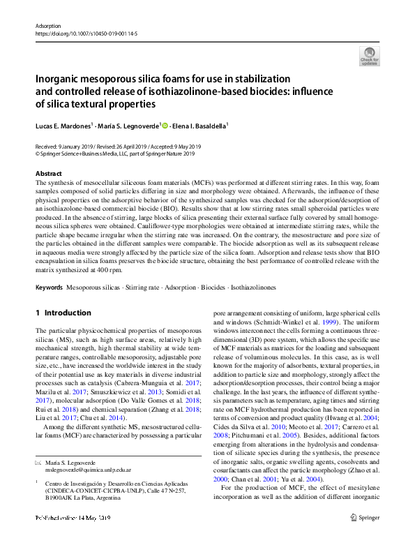 (PDF) Inorganic mesoporous silica foams for use in stabilization and ...