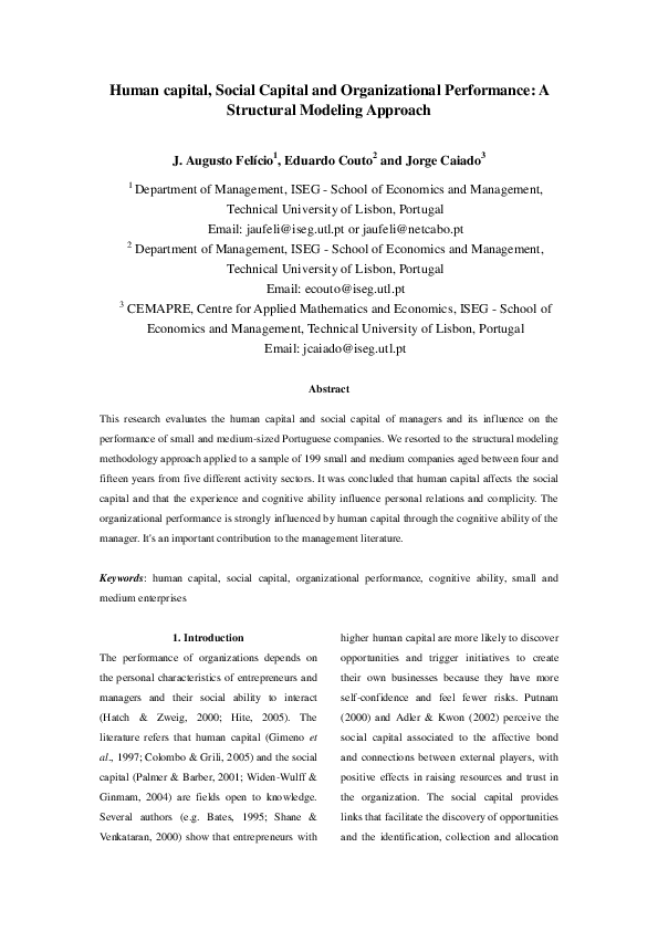(PDF) Human capital, social capital and organizational performance: A structural modeling approach