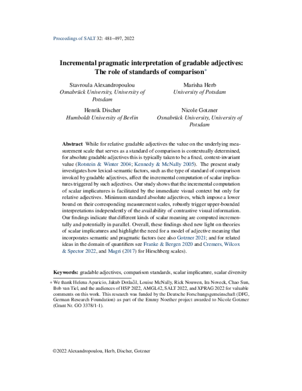 (PDF) Incremental pragmatic interpretation of gradable adjectives: The role of standards of ...