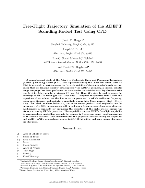(PDF) Free-Flight Trajectory Simulation of the ADEPT Sounding Rocket ...