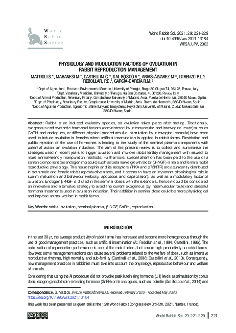 (PDF) Physiology and modulation factors of ovulation in rabbit ...