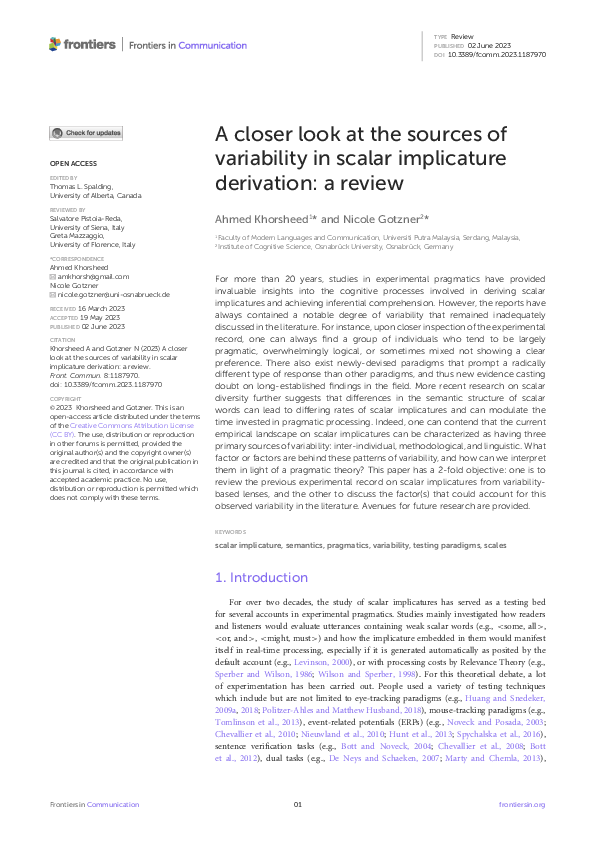 (PDF) A closer look at the sources of variability in scalar implicature derivation: a review