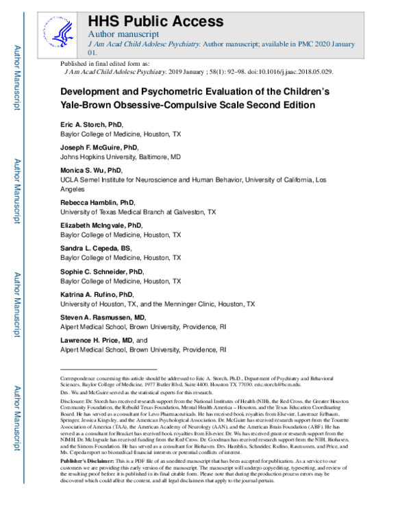 (PDF) Development and Psychometric Evaluation of the Children’s Yale ...