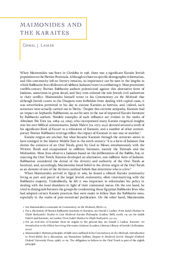 (PDF) Daniel J. Lasker, “Maimonides and the Karaites,” in David Sclar ...