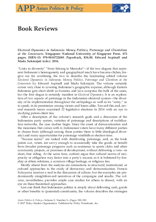 (PDF) Electoral dynamics in Indonesia: money politics, patronage and ...