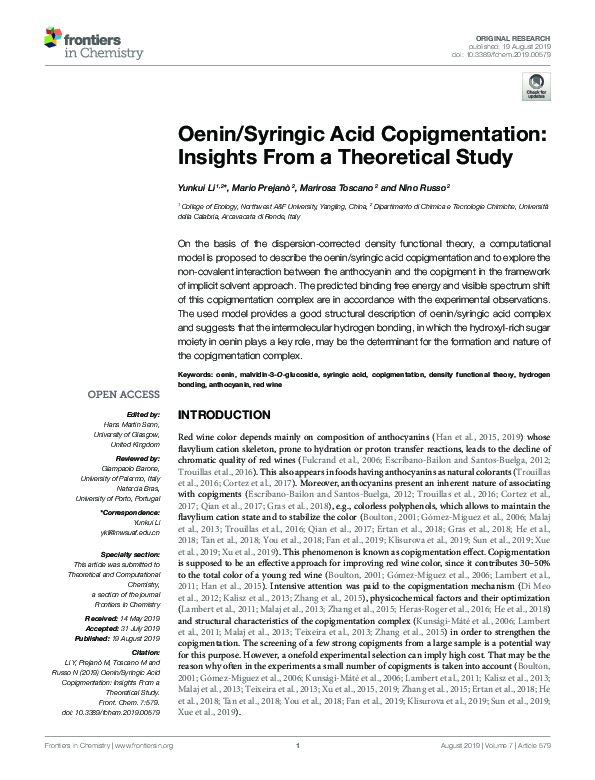 (PDF) Oenin/Syringic Acid Copigmentation: Insights From a Theoretical Study