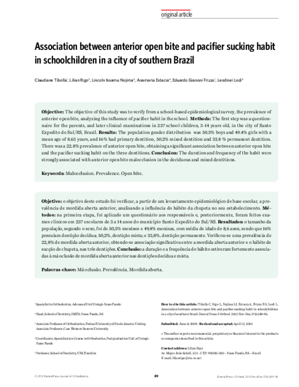 (PDF) Association between anterior open bite and pacifier sucking habit ...