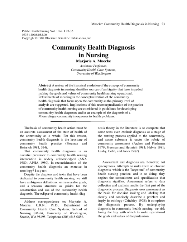 (PDF) Community Health Diagnosis in Nursing