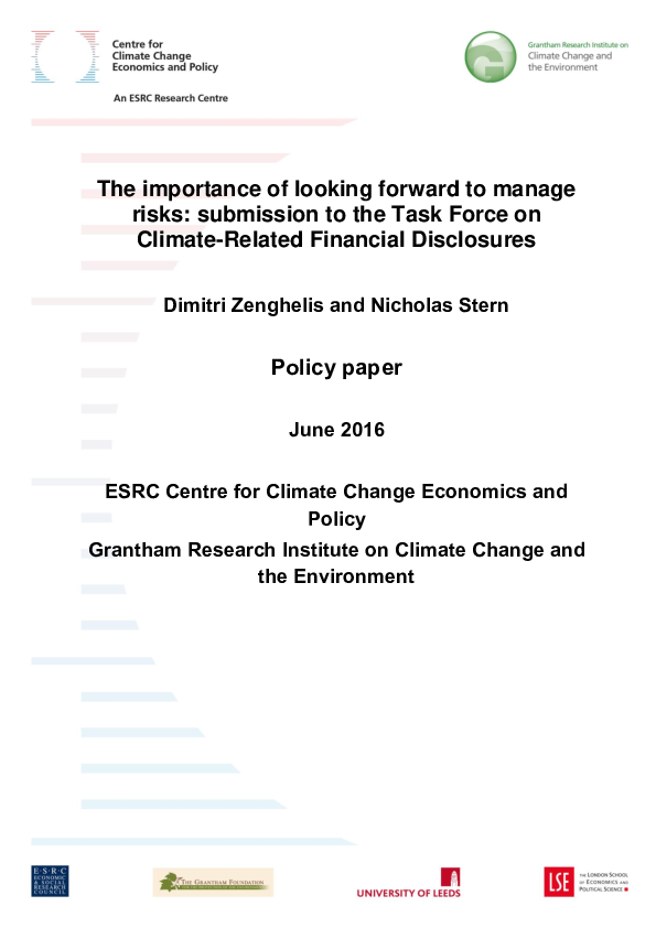 (PDF) The importance of looking forward to manage risks: submission to ...