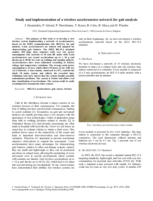 (PDF) Study and implementation of a wireless accelerometer network for gait analysis