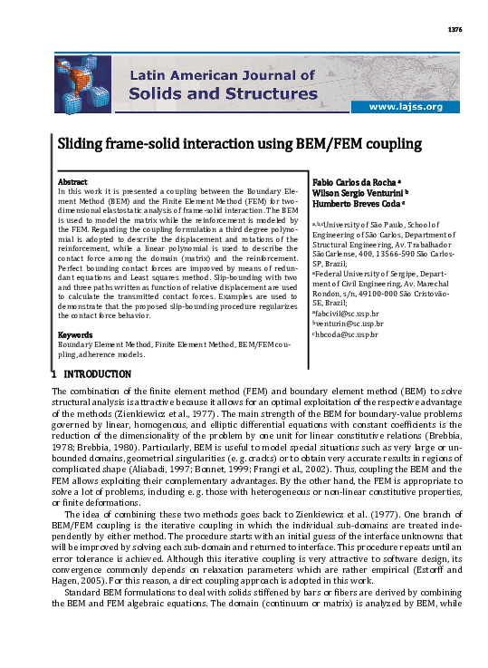 (PDF) Sliding frame-solid interaction using BEM/FEM coupling | FABIO ...
