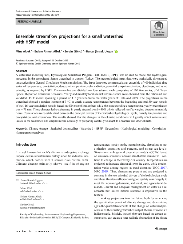 (PDF) Ensemble streamflow projections for a small watershed with HSPF model