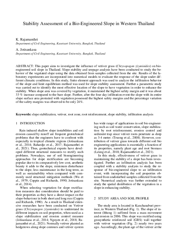 (PDF) Stability Assessment of a Bio-Engineered Slope in Western Thailand