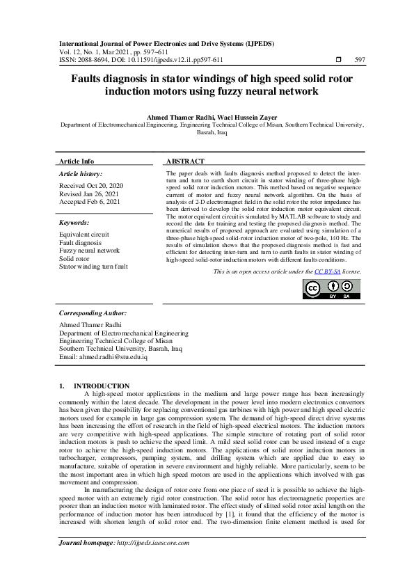 Pdf Faults Diagnosis In Stator Windings Of High Speed Solid Rotor