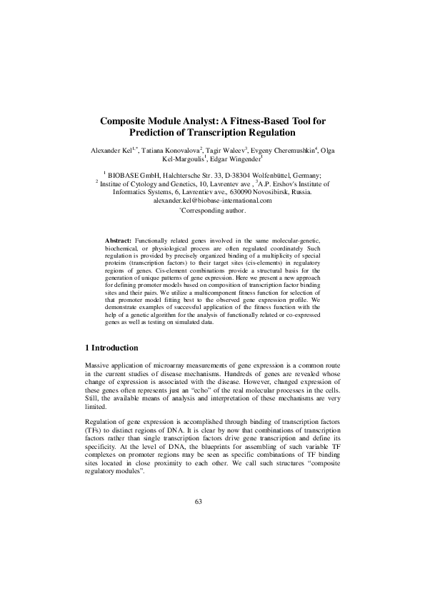 (PDF) Composite module analyst: A fitness-based tool for prediction of transcription regulation