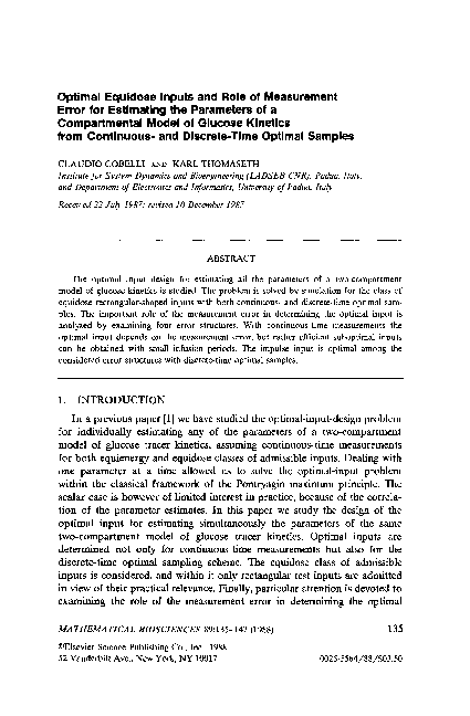 (PDF) Optimal equidose inputs and role of measurement error for estimating the parameters of a ...