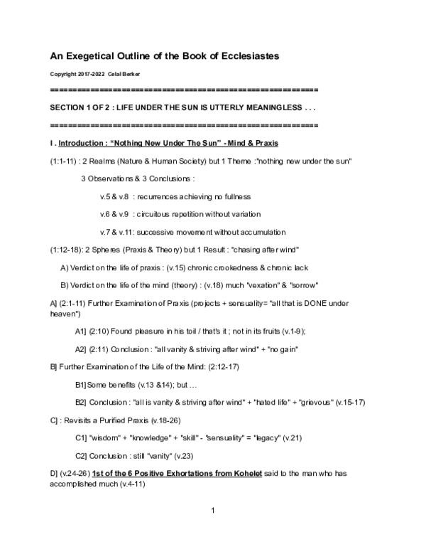(PDF) An Exegetical Outline of the Book of Ecclesiastes