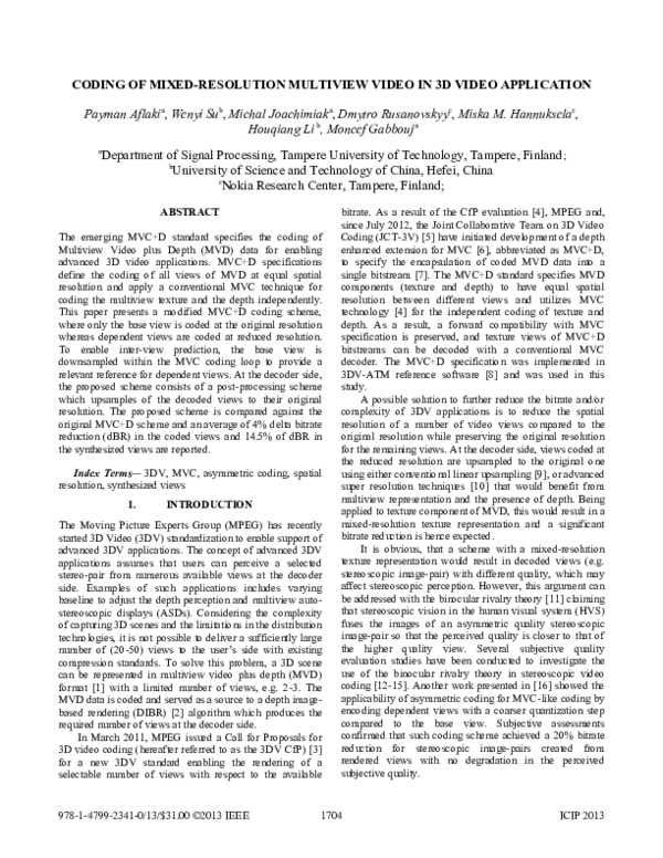 (PDF) Coding of mixed-resolution multiview video in 3D video application