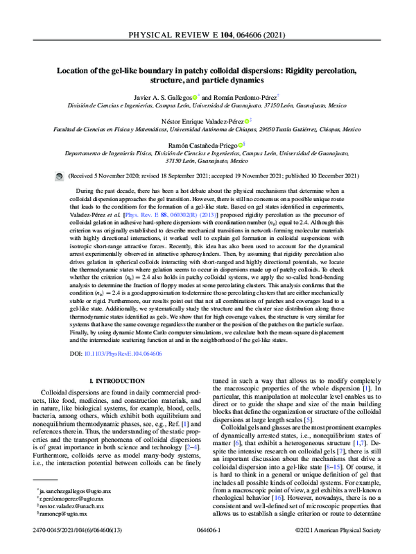 (PDF) Location of the gel-like boundary in patchy colloidal dispersions: Rigidity percolation ...