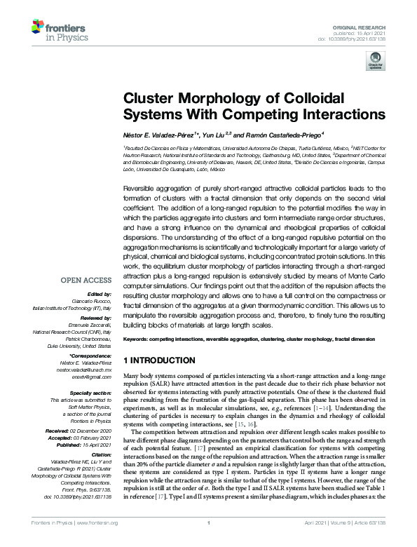 (PDF) Cluster Morphology of Colloidal Systems With Competing Interactions