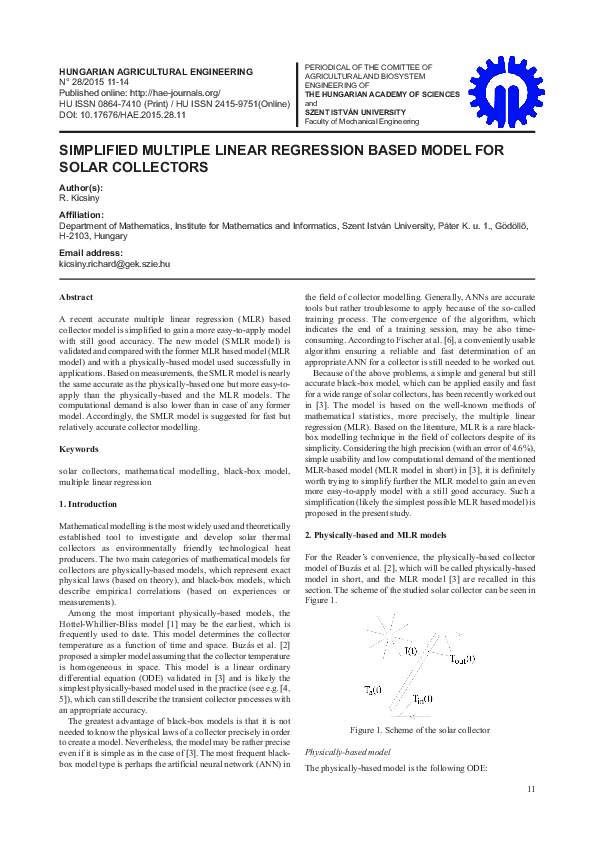 (PDF) Simplified multiple linear regression based model for solar collectors