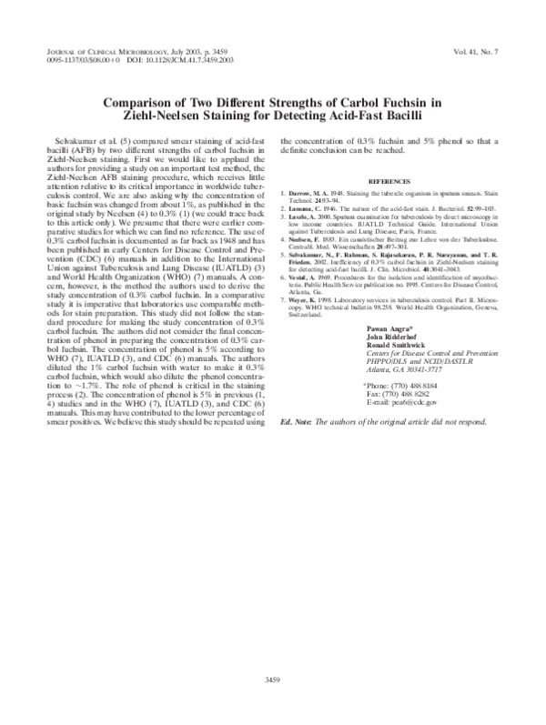 (PDF) Comparison of Two Different Strengths of Carbol Fuchsin in Ziehl ...