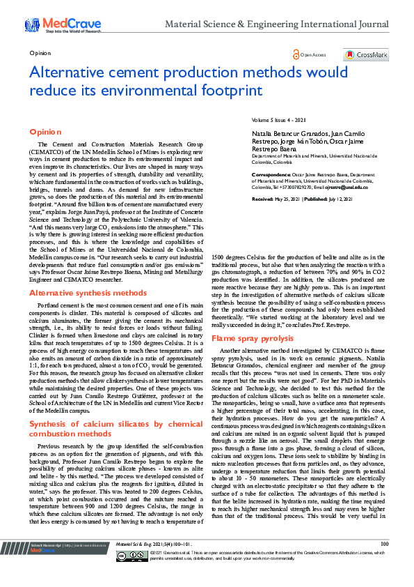 (PDF) Alternative cement production methods would reduce its ...