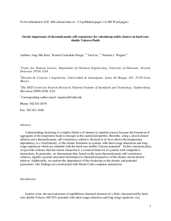 (PDF) Thermodynamic Self-Consistency and Pair Correlations in Yukawa Fluids