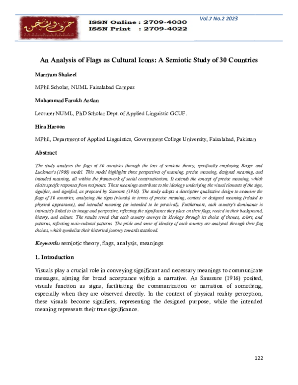 (PDF) An Analysis of Flags as Cultural Icons: A Semiotic Study of 30 Countries