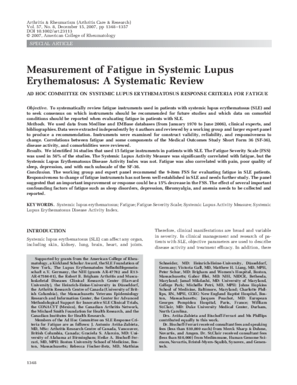 (PDF) Measurement of fatigue in systemic lupus erythematosus: A ...